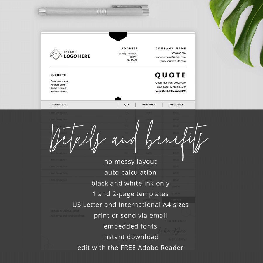 Business Quote - Fillable PDF - Editable PDF Business Templates