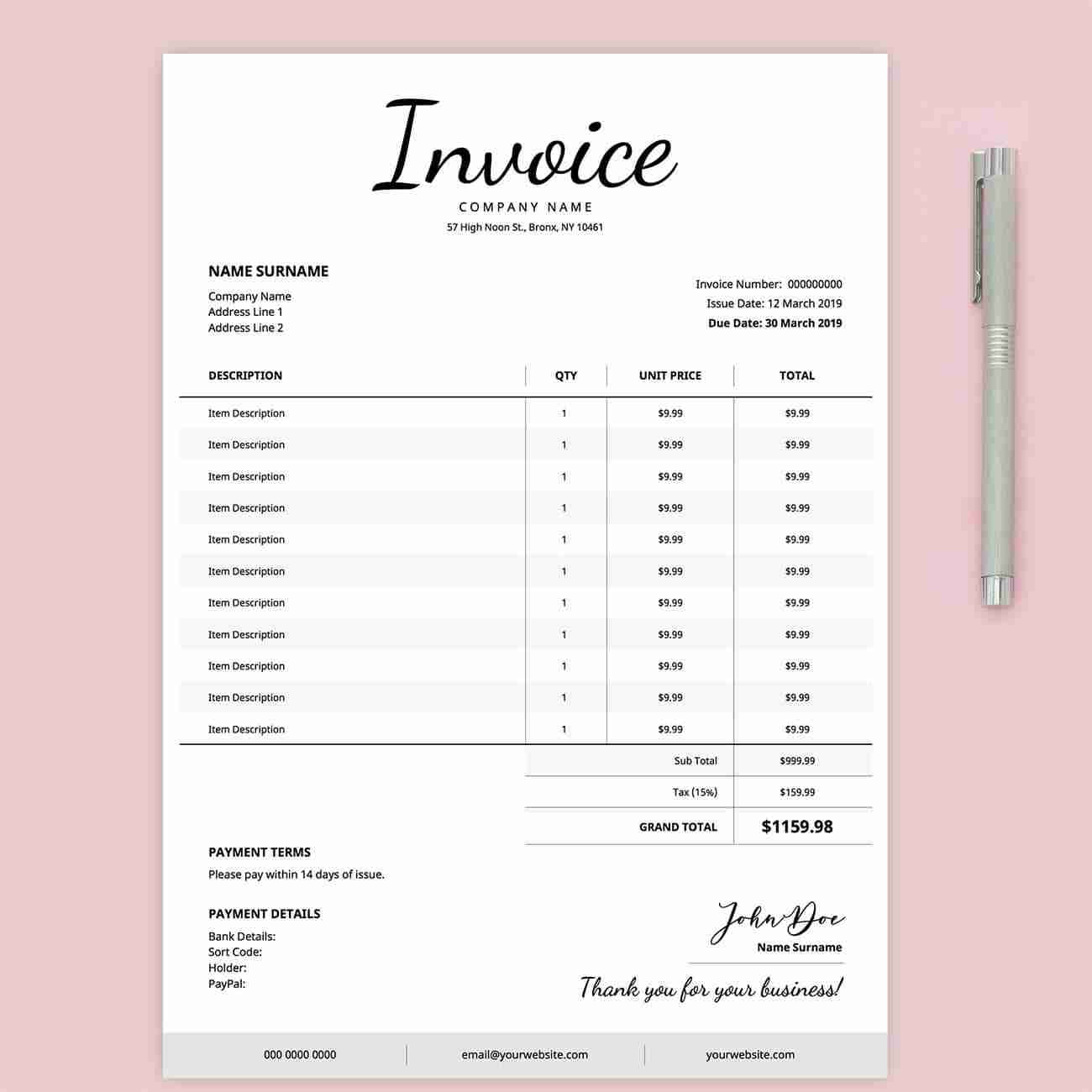 Pdf Invoice Template Auto Calculation Editable Handwritten Receipt 