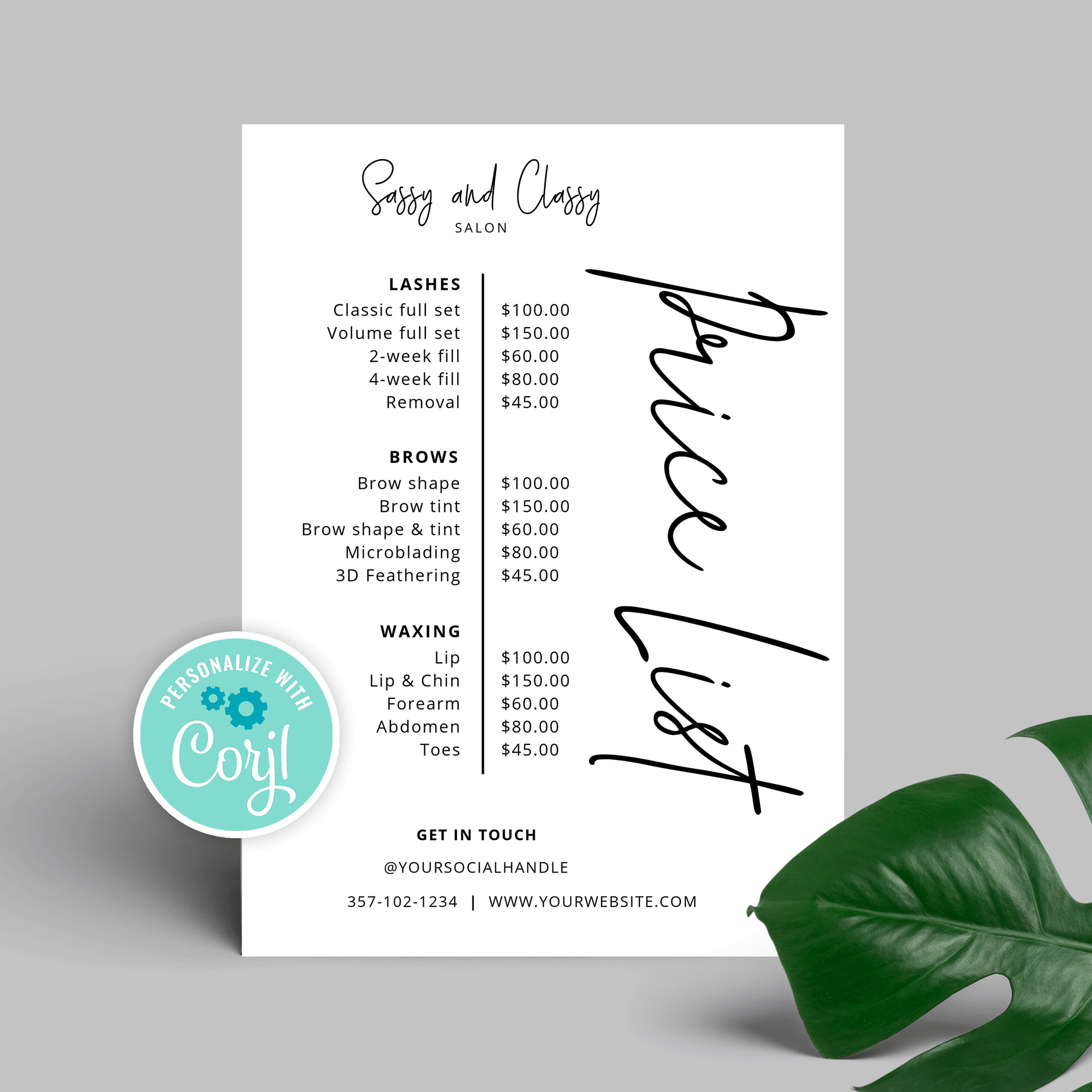 Price List Templates Printable Pricelist Menu For MS Word Beauty Salon