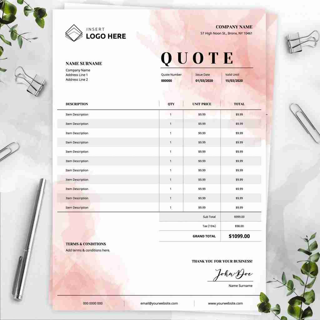 Quotation Template: Business Price Quote Design - Editable PDF