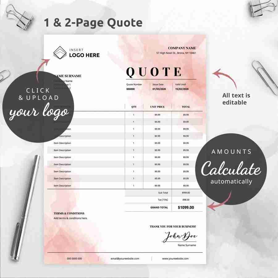 Quotation Template: Business Price Quote Design - Editable PDF