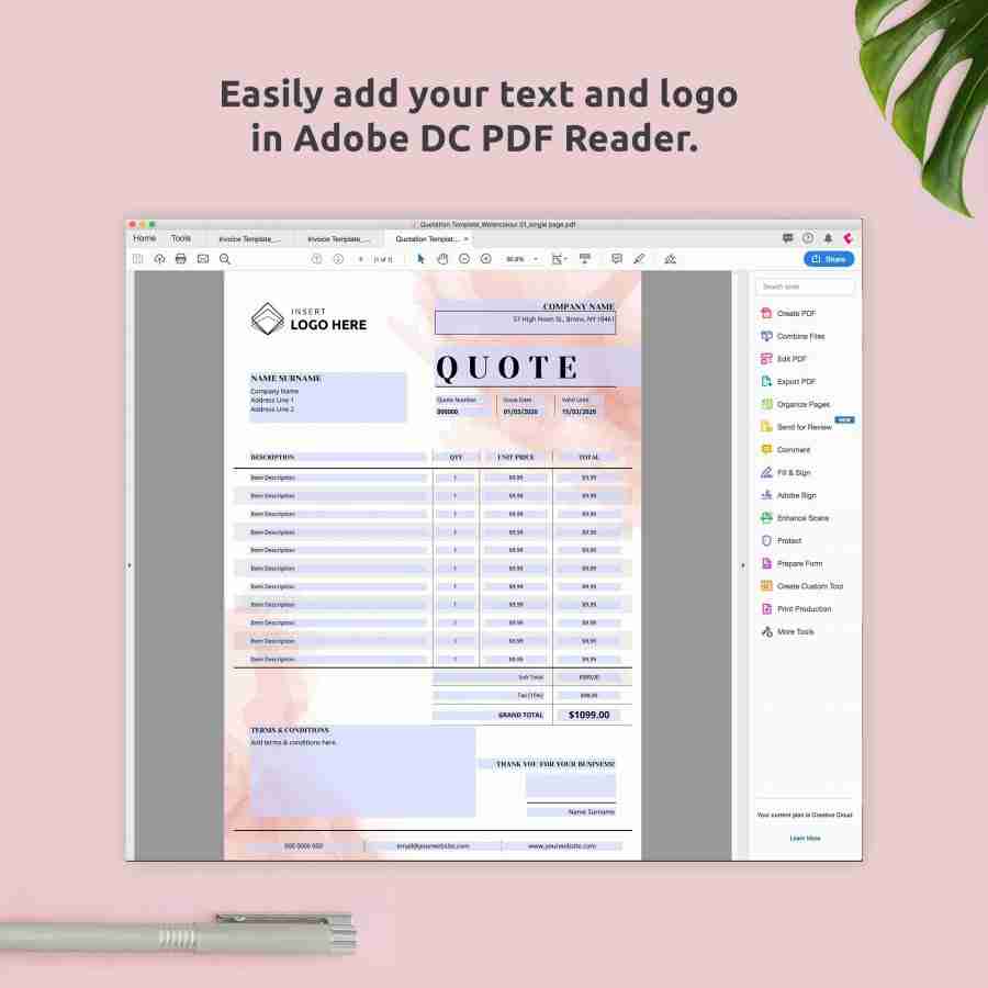 Business Quotation Template - Cost Estimate Form - Editable PDF