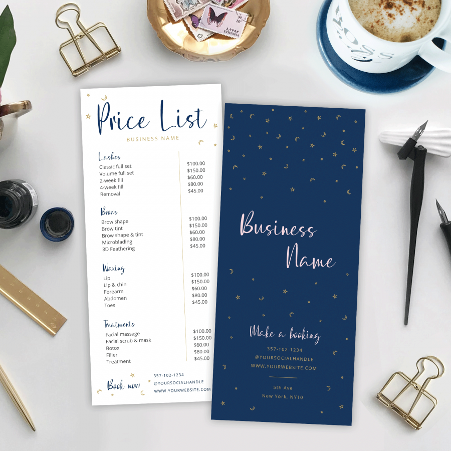 Business Price Sheet Template - Printable Celestial Pricelist Menu - Corjl