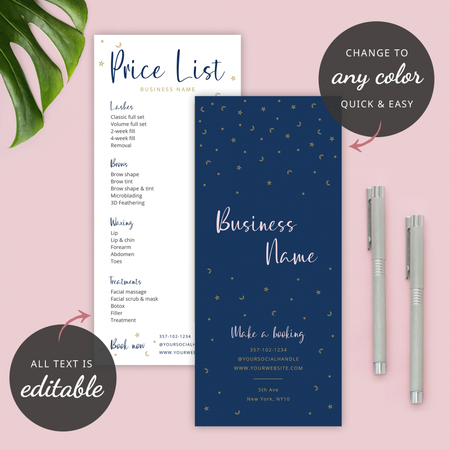 Business Price Sheet Template - Printable Celestial Pricelist Menu - Corjl