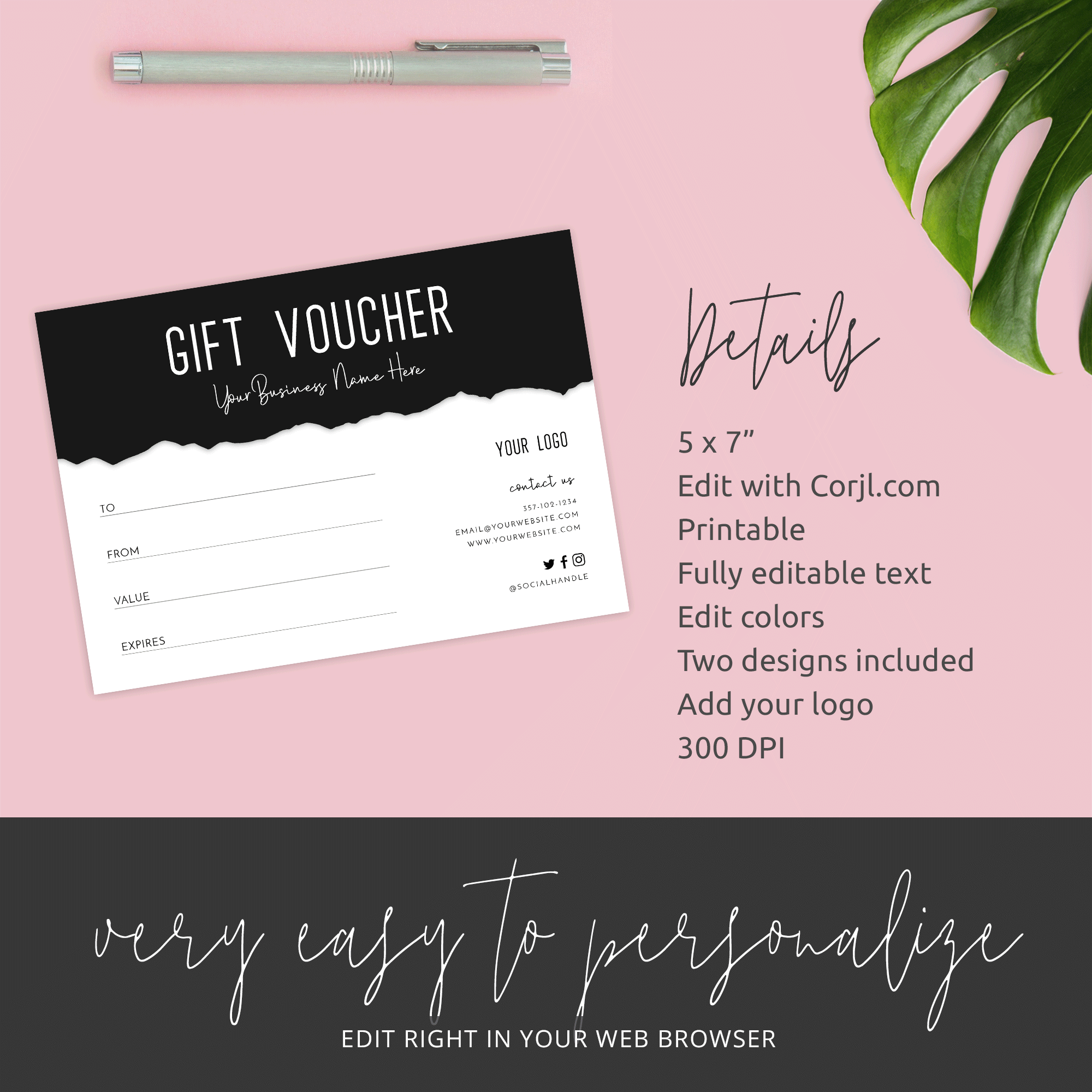 Beauty Gift Voucher Template Printable Salon DIY Gift Certificate Word Beauty Gift Voucher Template Printable Salon DIY Gift Certificate Word