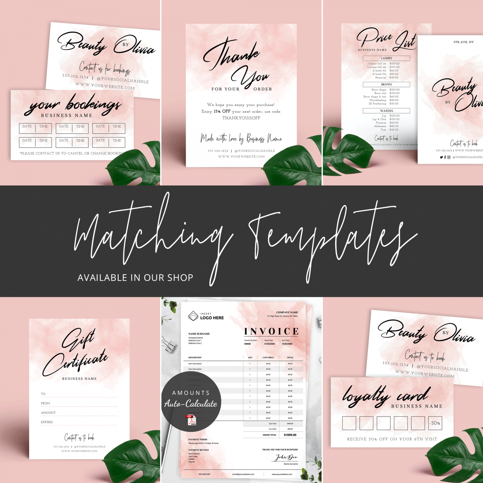 Watercolor Booking Reminder Card Template - DIY Printable Design- Corjl