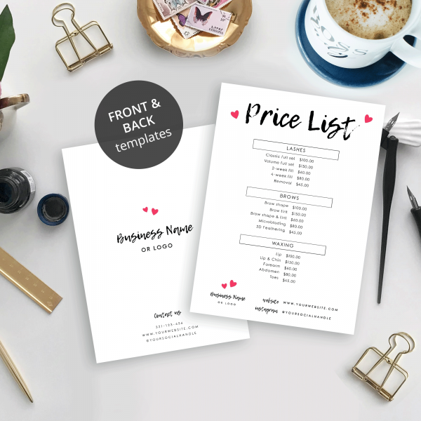 Pricelist Template: Printable Price List Maker. Editable Corjl Design.