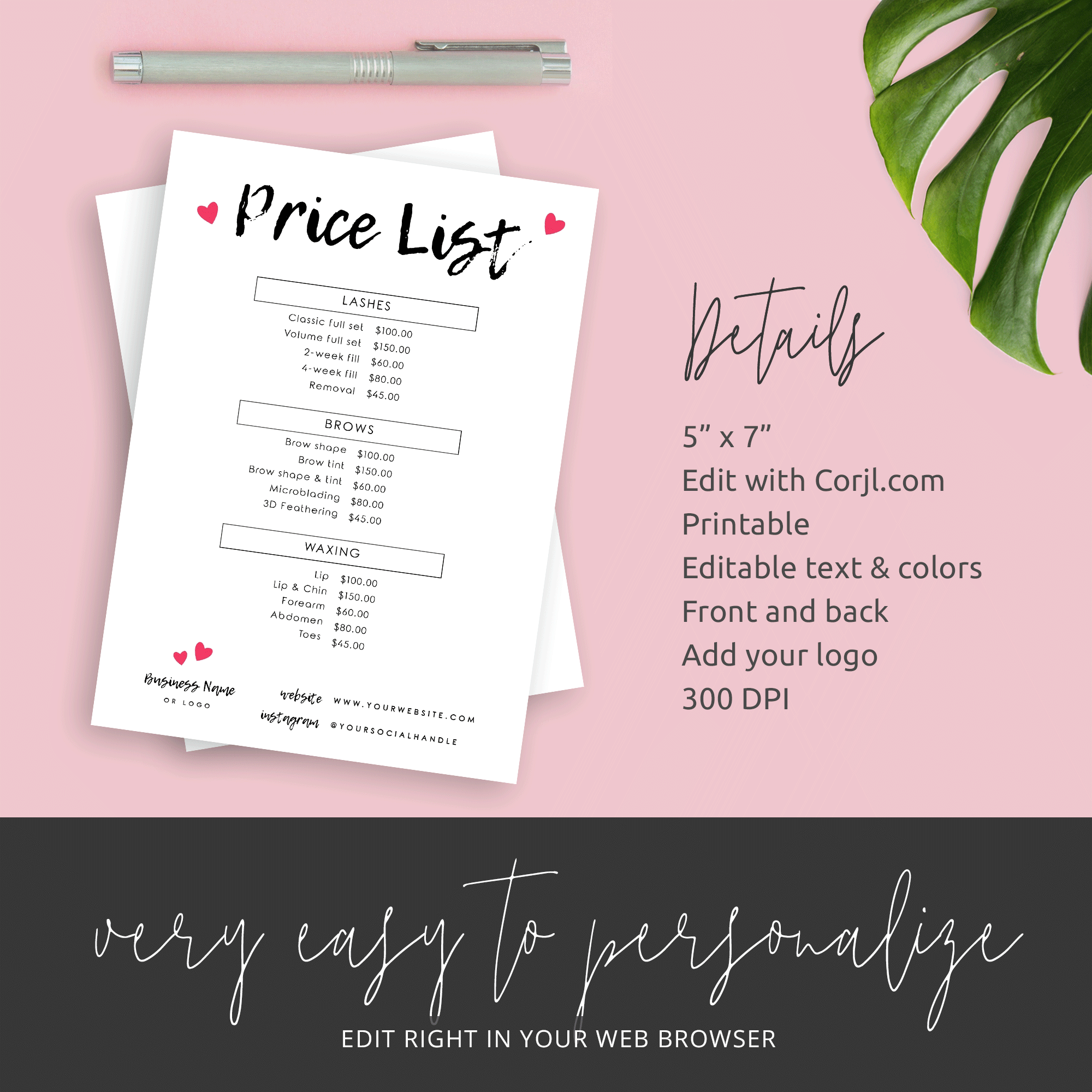 Pricelist Template Printable Price List Design Editable Template 