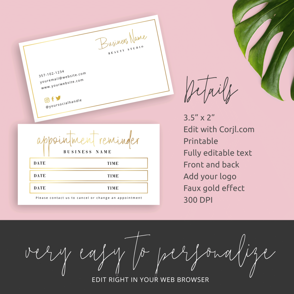 Gold Appointment Reminder Card - Printable Ready-made Template