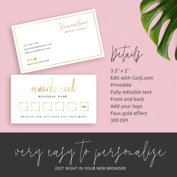 Rewards Card Template - Printable Loyalty Stamp Card - Instant