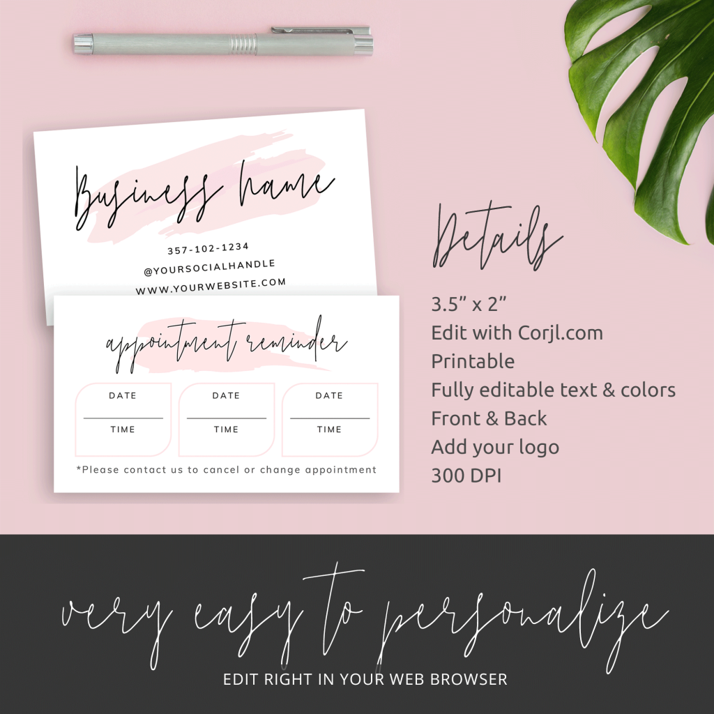 Appointment Reminder Card Watercolor - Fully Editable Template