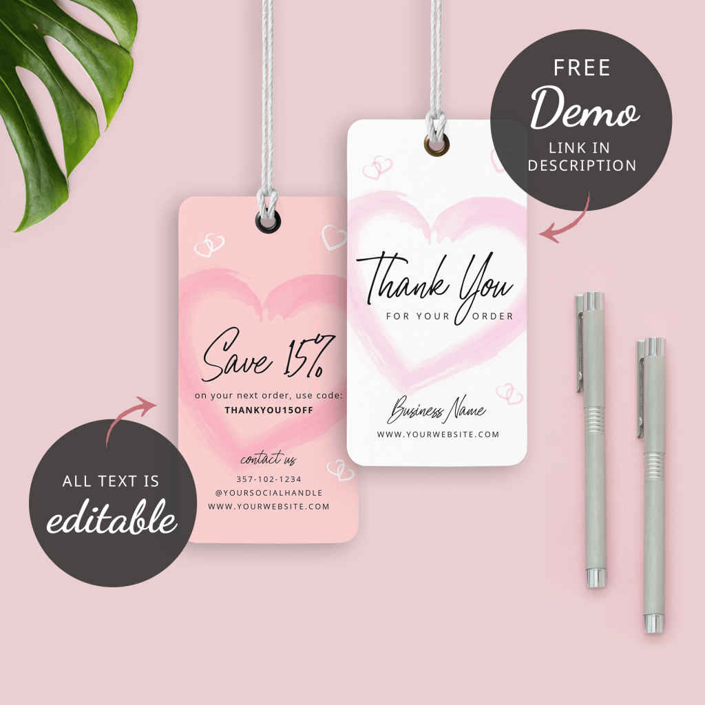 Hang Tag Fashion - Thank You Hang Tags - Editable and Printable