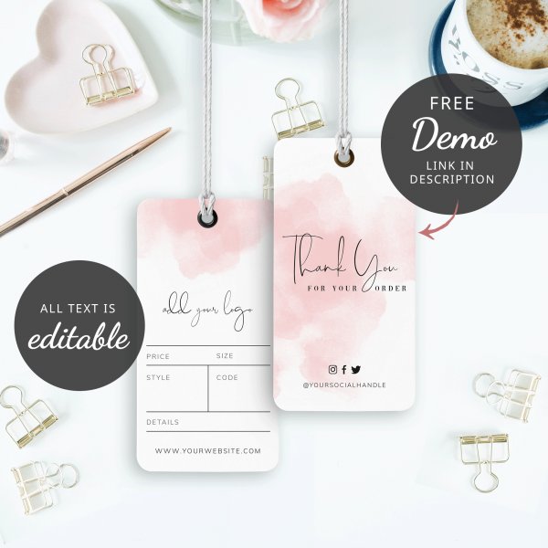 Pink Watercolor Hang Tag - DIY Swing Tag - Editable and Printable