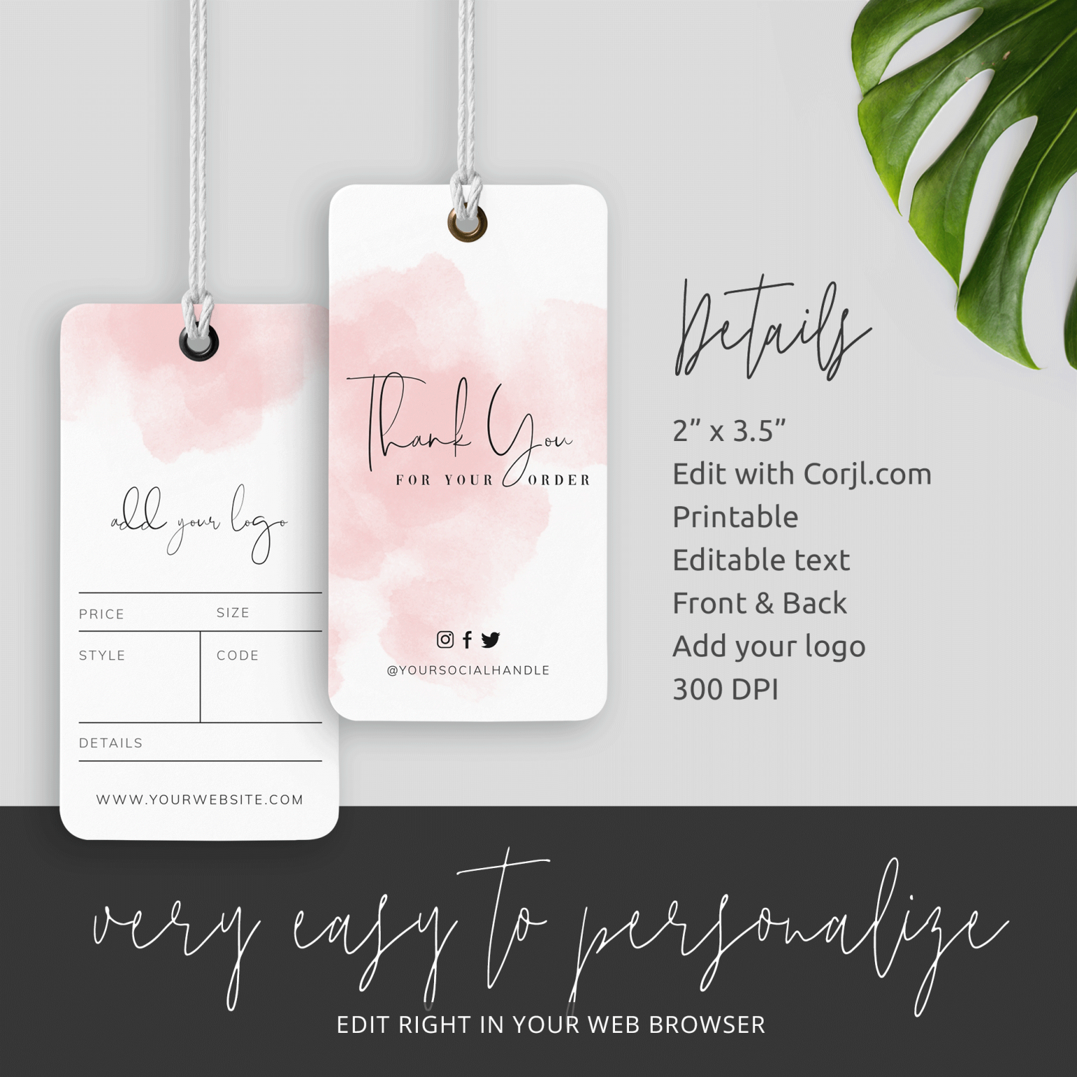 Pink Watercolor Hang Tag - DIY Swing Tag - Editable and Printable