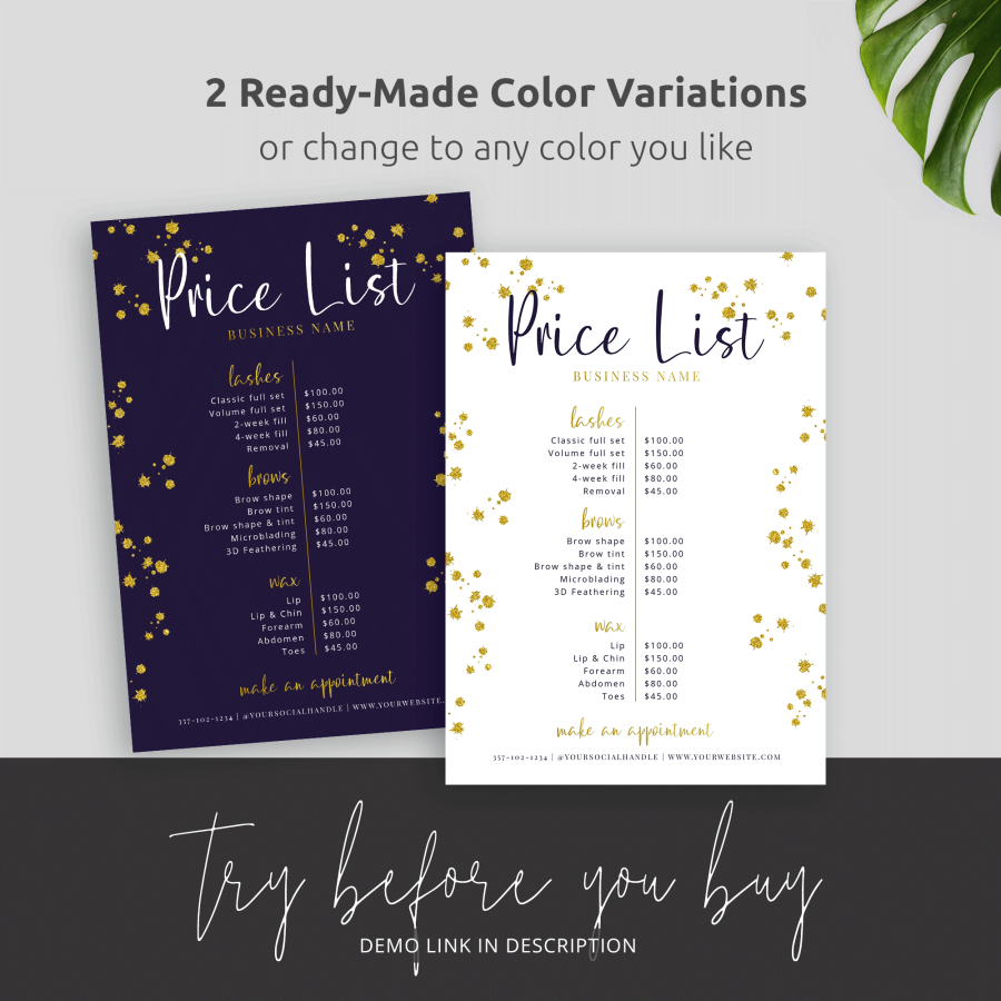 Price Guide Template - Price List Maker - Printable Pricelist Menu