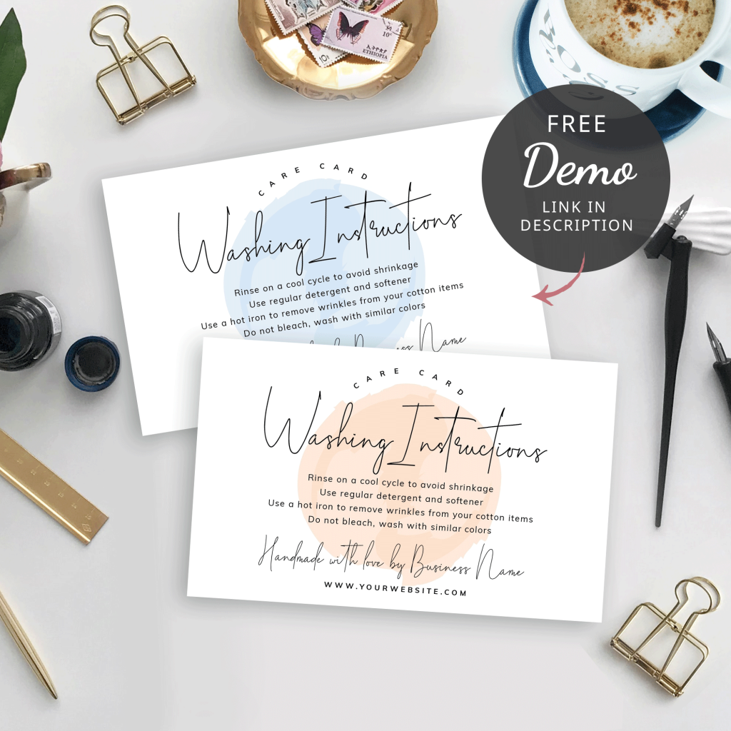 Washing Care Instructions Note: Customizable Care Card Template