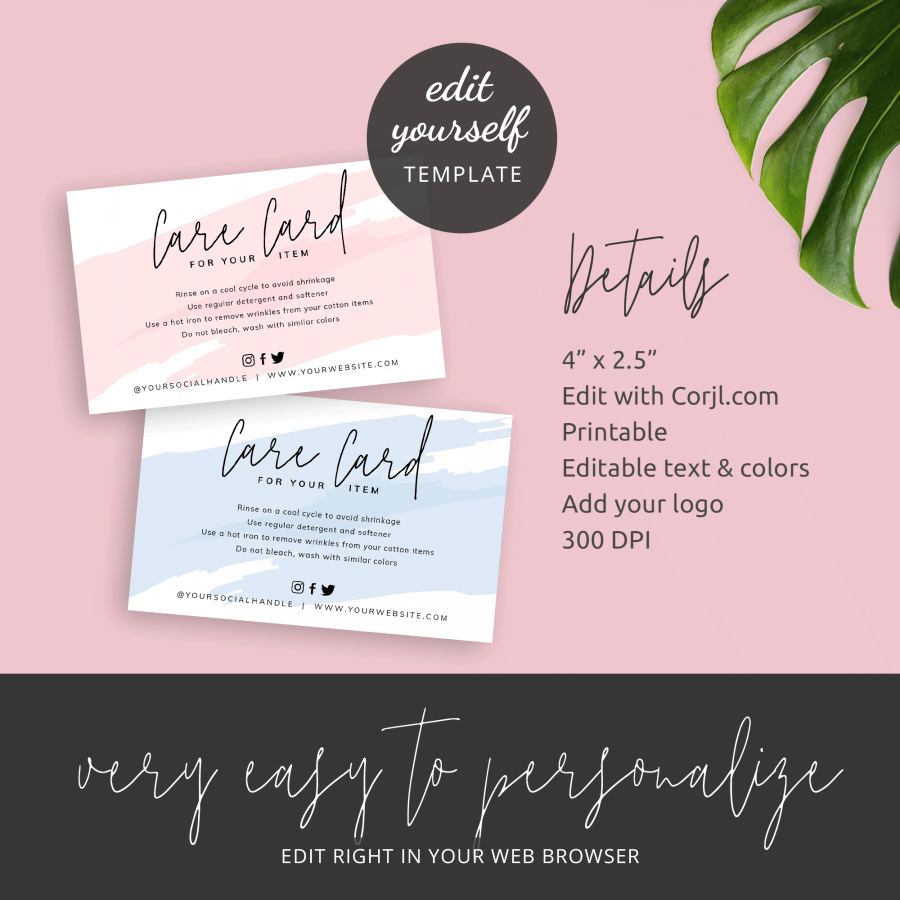 Care Card Template: DIY Care Instructions - Watercolor Design