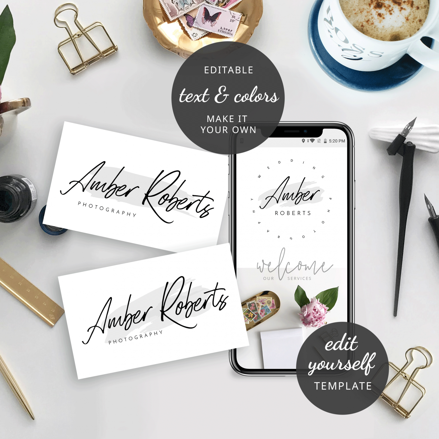 Brush Effect Logo - Watercolour Logo Design - Editable Branding