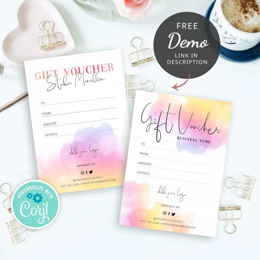 Voucher Template Editable Design - DIY Watercolor Gift Certificate