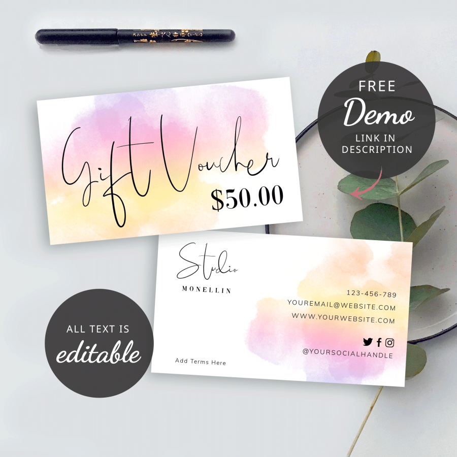 Mini Watercolor Gift Voucher - Editable & Printable Gift Card Design