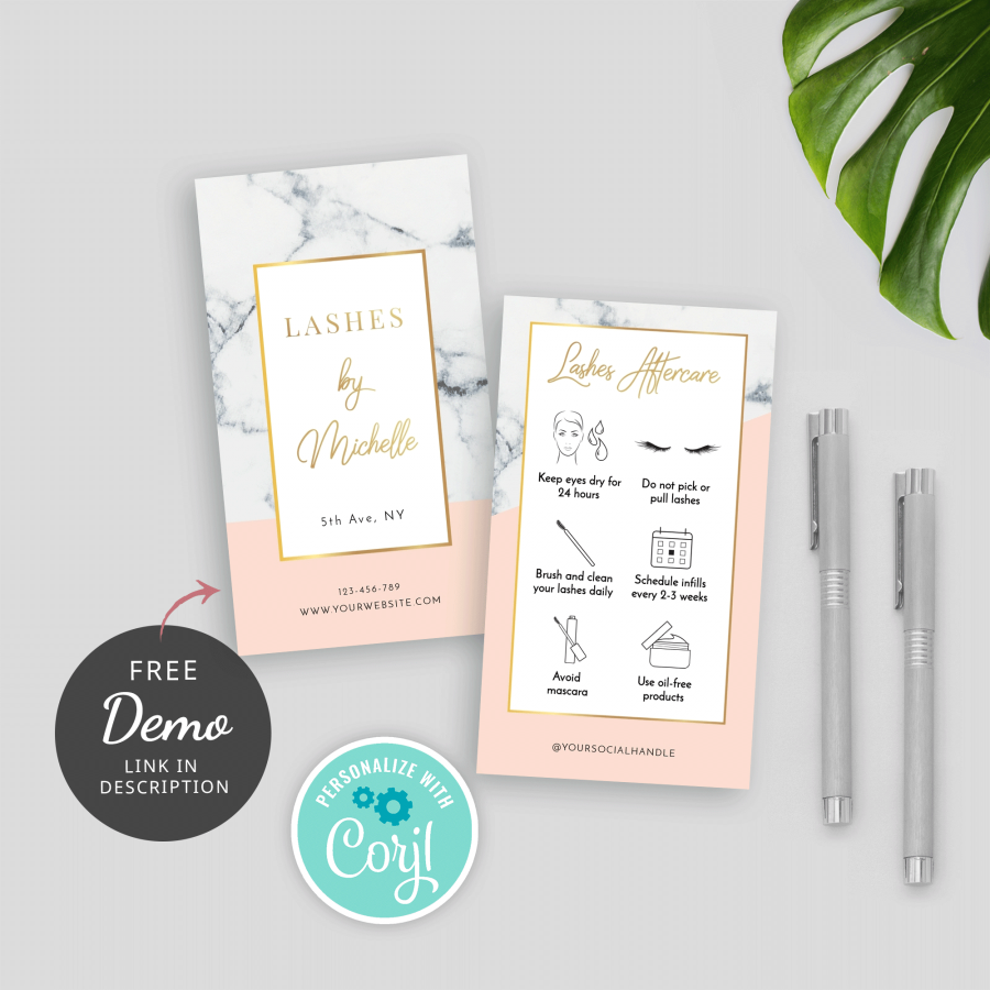 Lashes After Care Instructions Card Template for Eyelash Aftercare