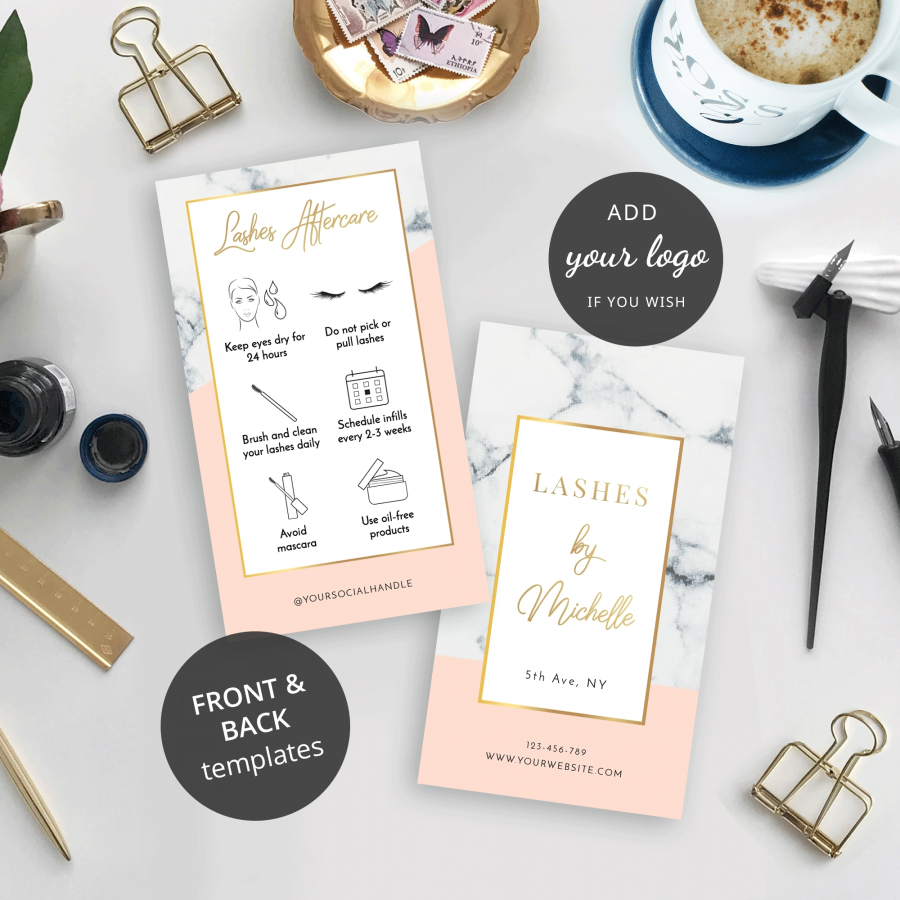 Lashes After Care Instructions Card Template for Eyelash Aftercare