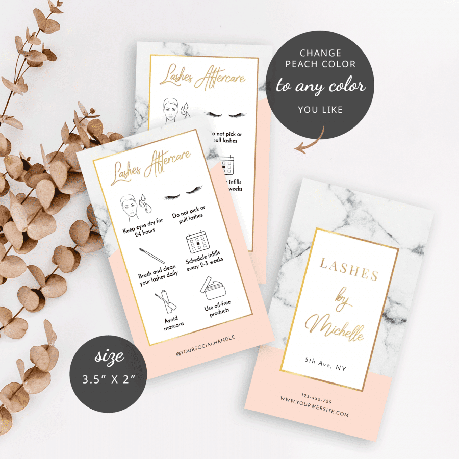 Lashes After Care Instructions Card Template for Eyelash Aftercare