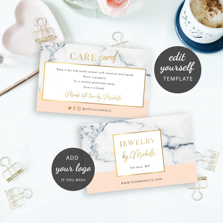 Custom Care Cards: Printable Product Service Care Card Template