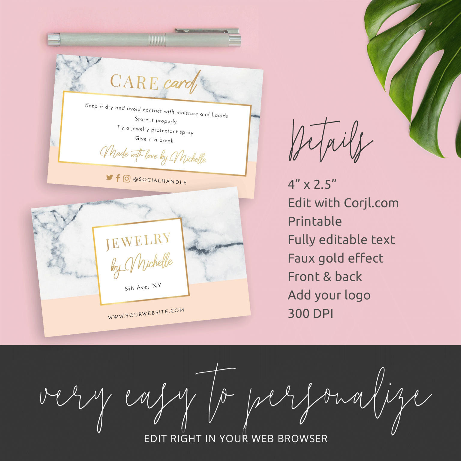 Custom Care Cards: Printable Product Service Care Card Template