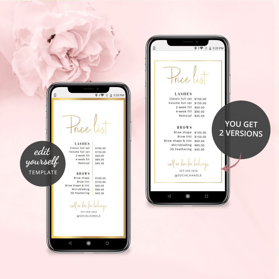 Instagram Price List Template: Instagram IG Story Post Price List