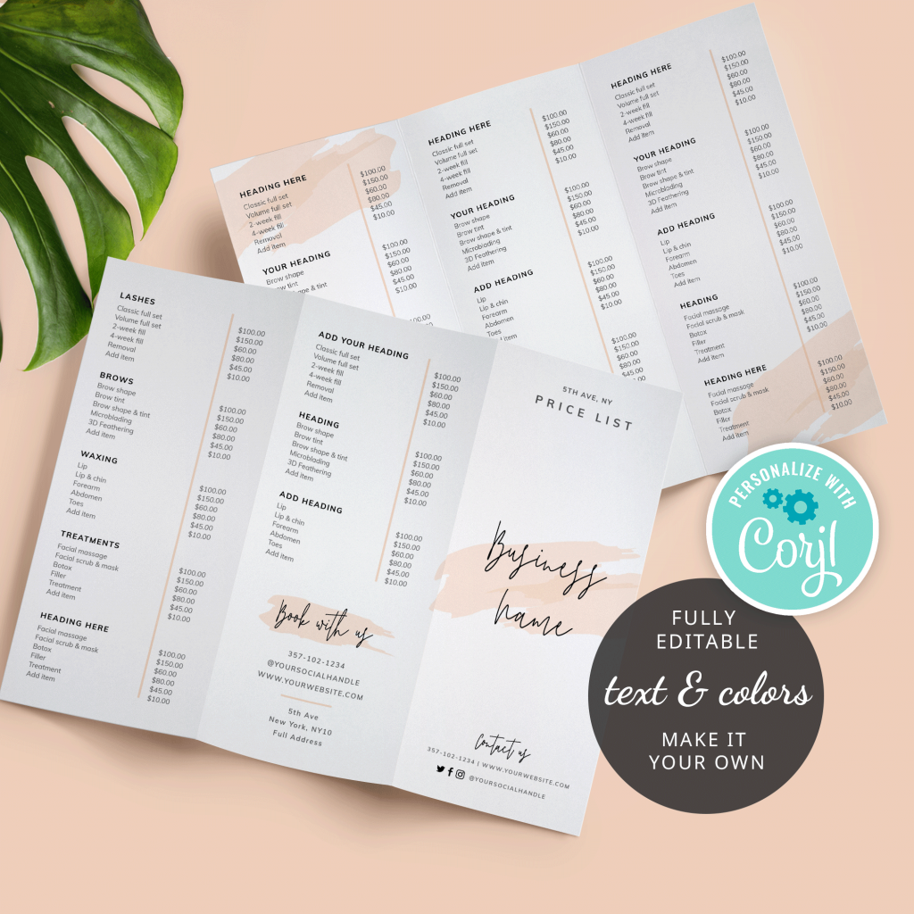 Tri Fold Price List: Custom DIY Business Price List Maker Template