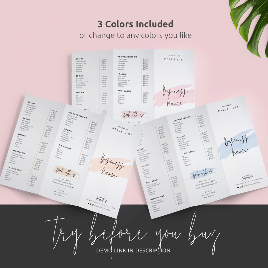 Tri Fold Price List: Custom DIY Business Price List Maker Template