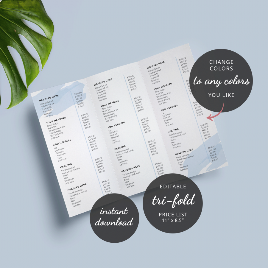 Tri Fold Price List: Custom DIY Business Price List Maker Template