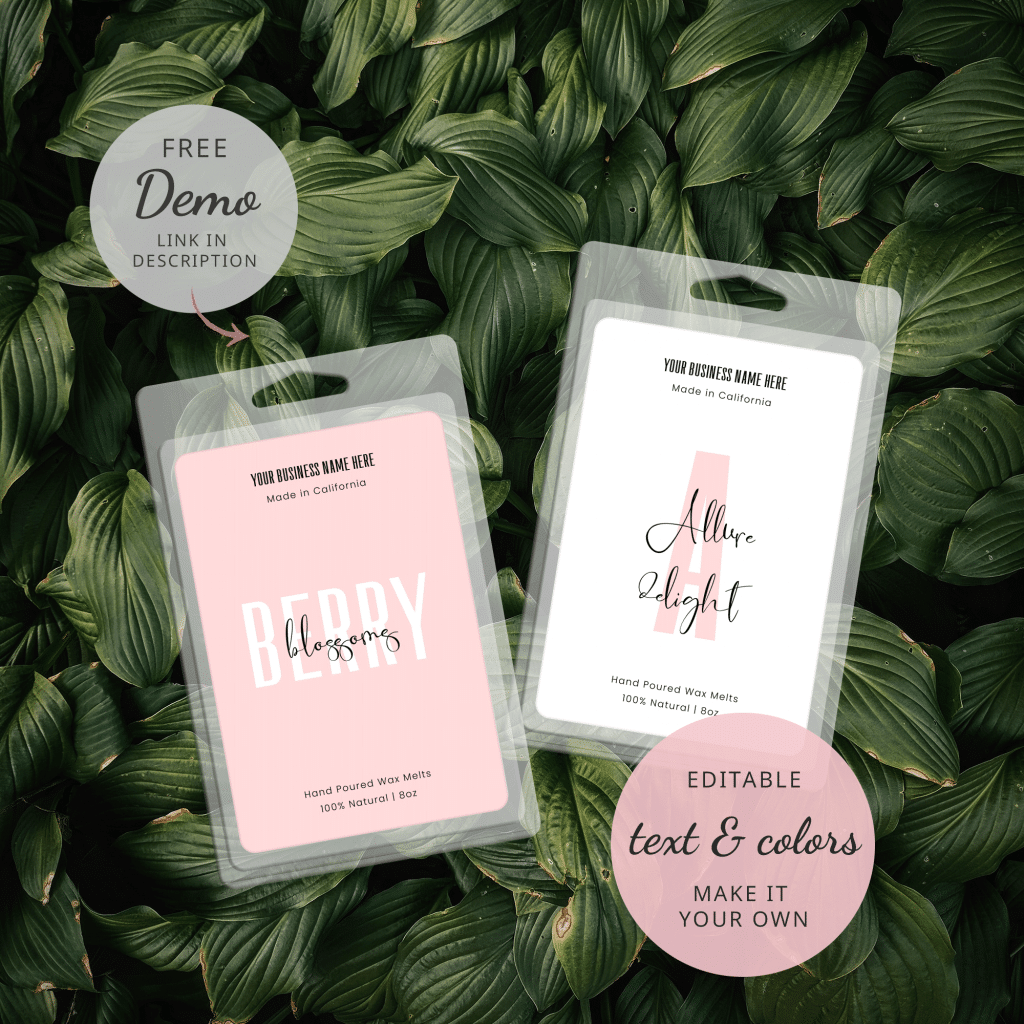 Wax Melt Label Template Custom Design Pastel Pink Clamshell Sticker
