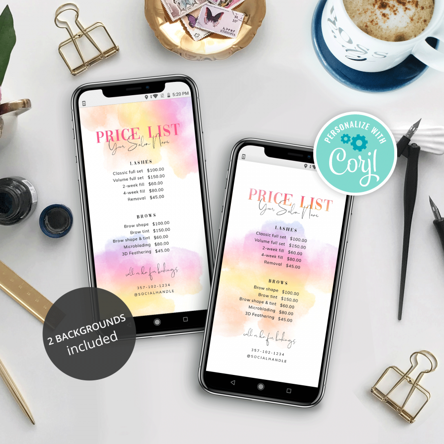 Instagram Price List Template For Instagram Story: IG Story Menu