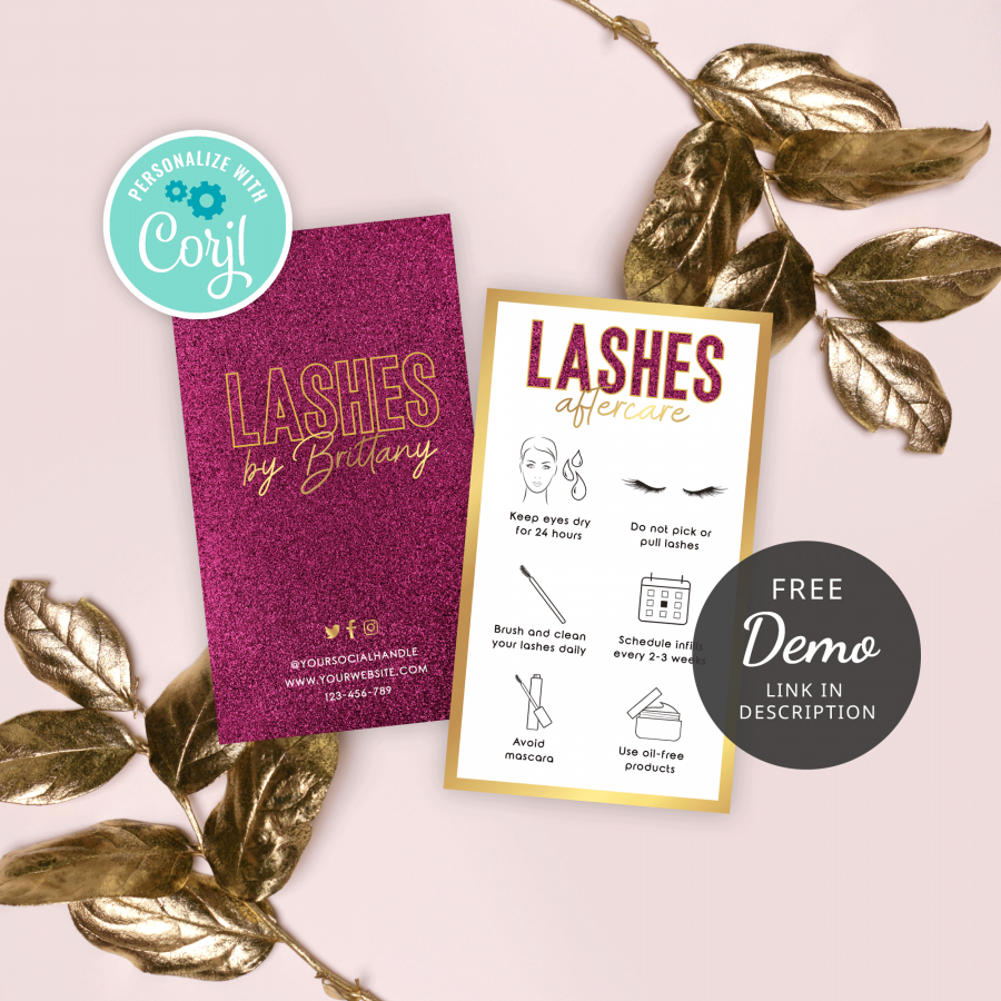 Lashes Aftercare Cards - Lash Extensions & Lash Lift Care Template