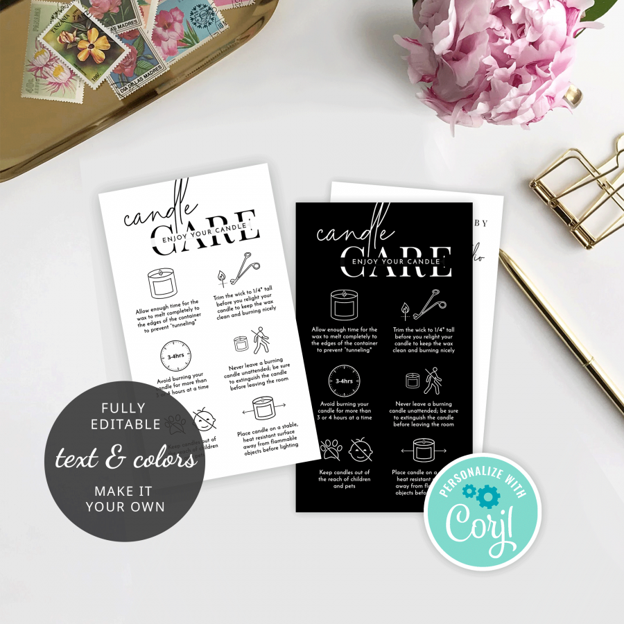 Candle Care Guide Template: DIY Candle Warning Label Stickers