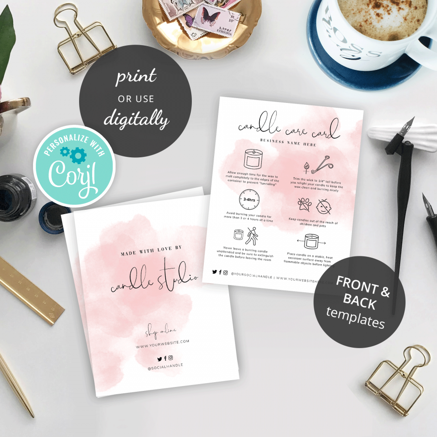 Warning Candle Stickers: Candle Care Instructions Card Template
