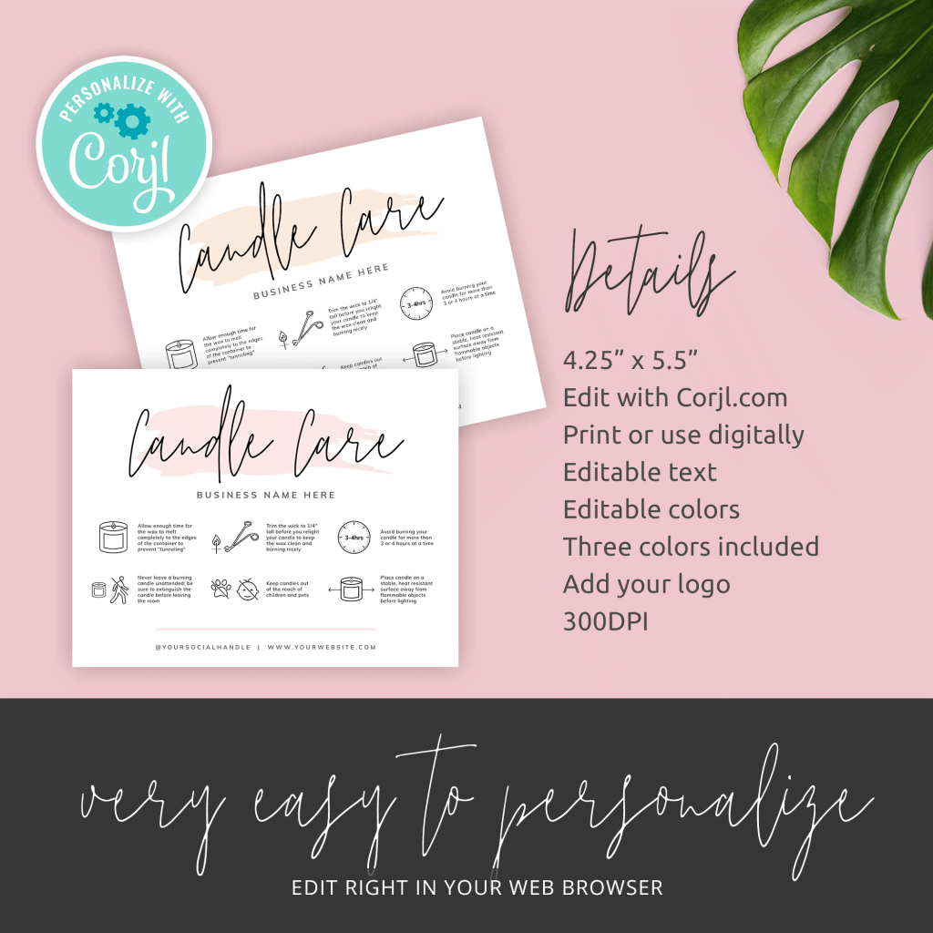 Candle Care Tips Card Template: Custom Candle Care Instructions