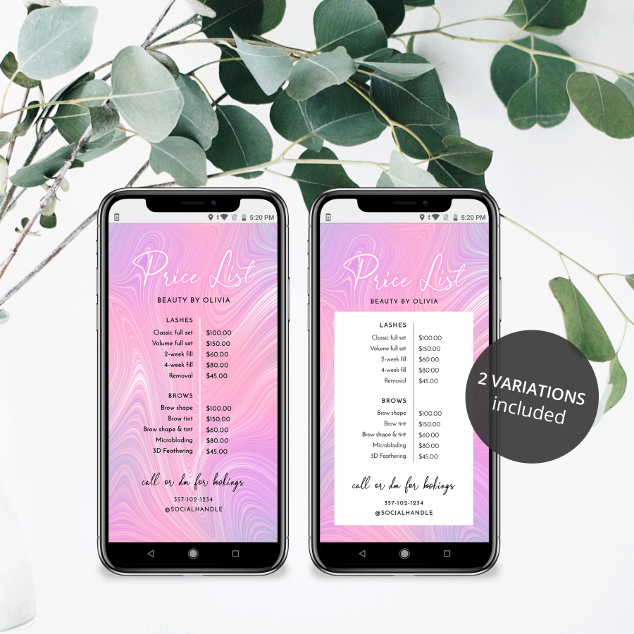 Instagram Post Price List Template: Pink Agate IG Story Price List
