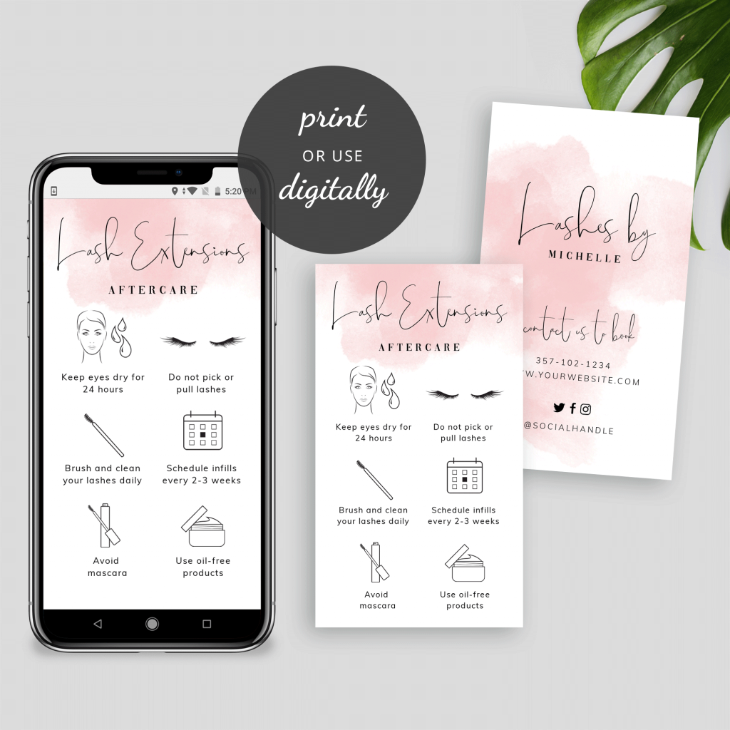 Lashes Aftercare Cards - Lash Extensions & Lash Lift Care Template