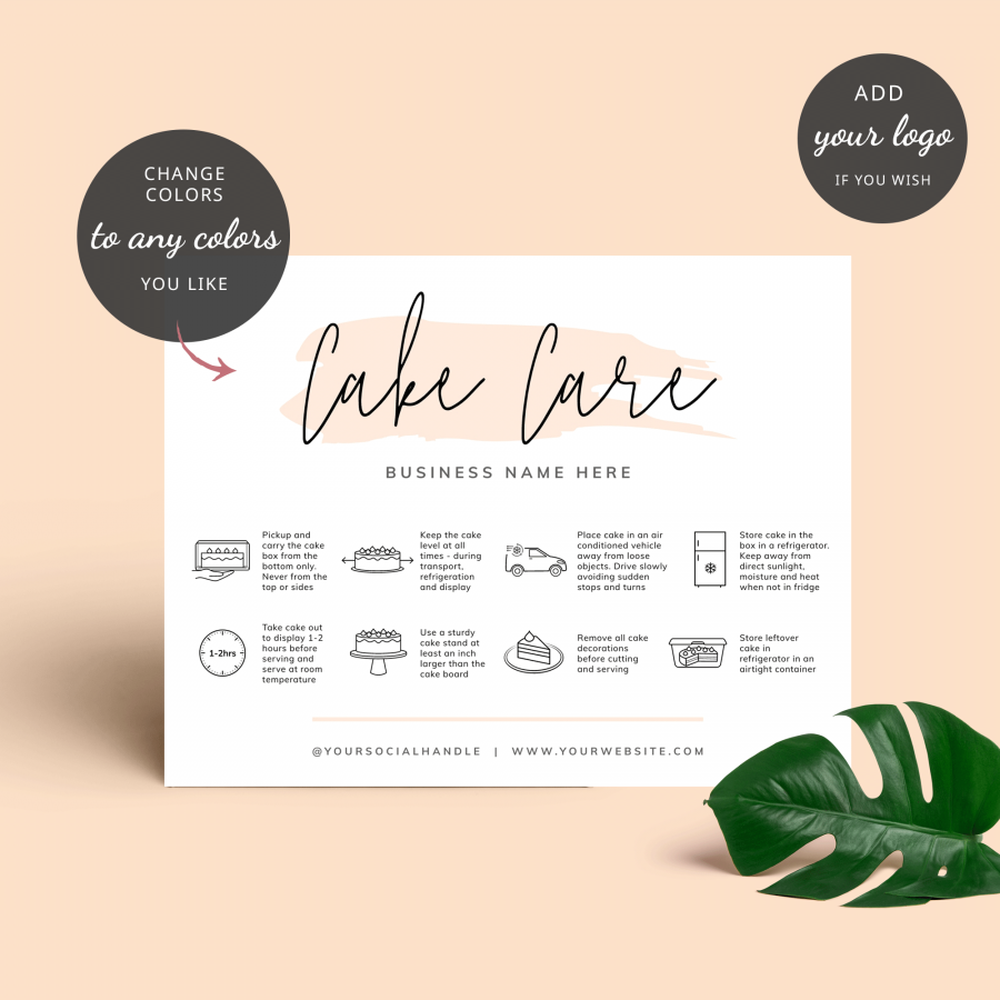 Cake Care Card Template: Cake Handling Transport Instructions