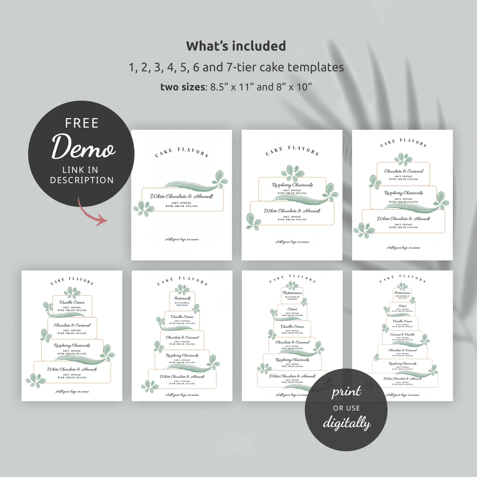 Cake Flavor Options Template: Printable Cake Layer Flavors Sign
