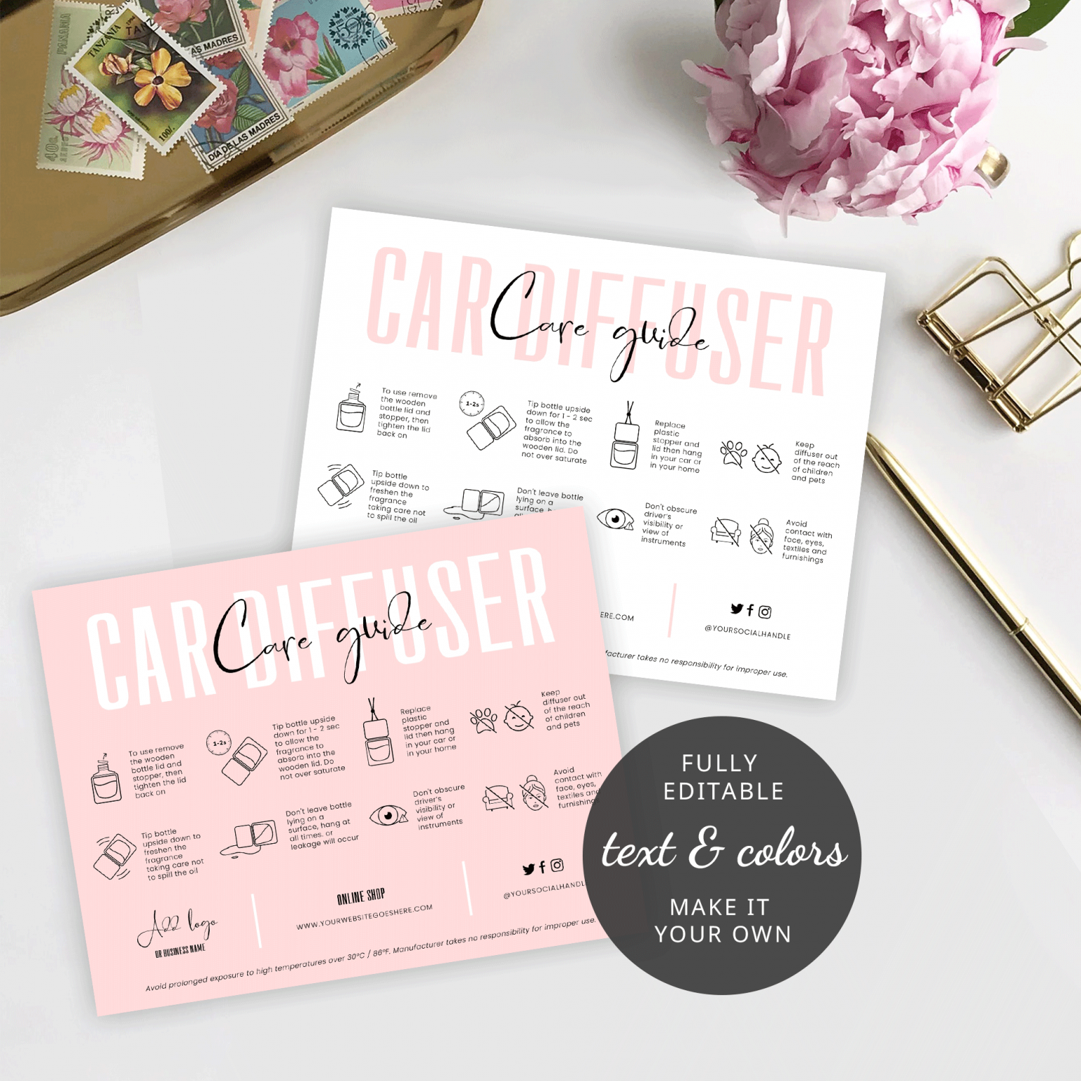 Car Diffuser Care Card Template: DIY Hanging Diffuser Instructions