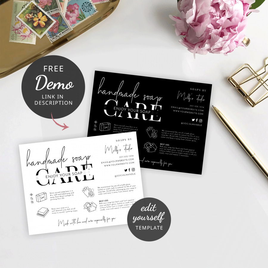 Handmade Soap Care Instructions Template: DIY Soap Care Cards