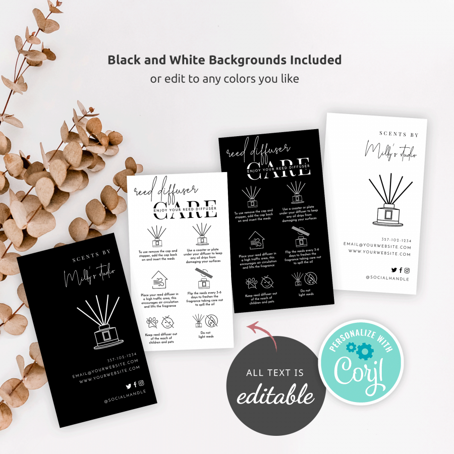 Reed Diffuser Use Instructions Template: DIY Oil Sticks Care Card