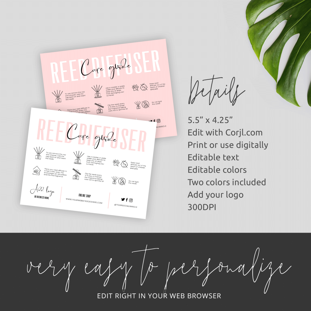 Reed Diffuser Care Card Template: Oil Diffuser Care Instructions