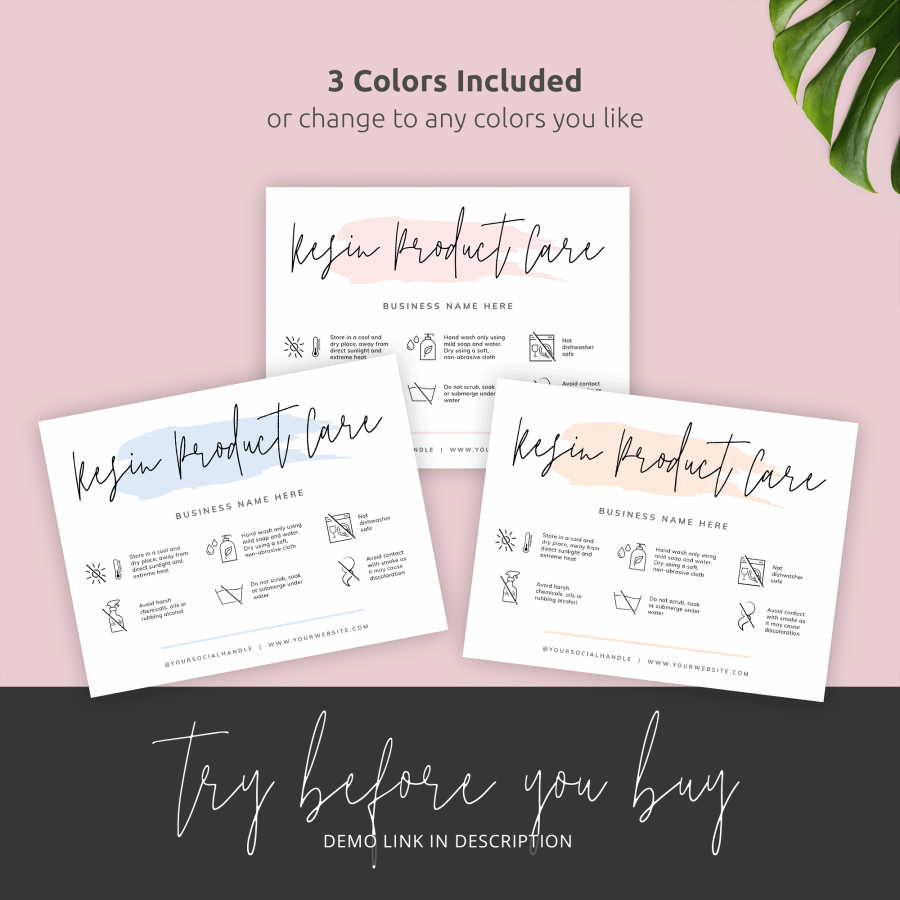 Resin Art Instructions Template: Editable Resin Product Care Card
