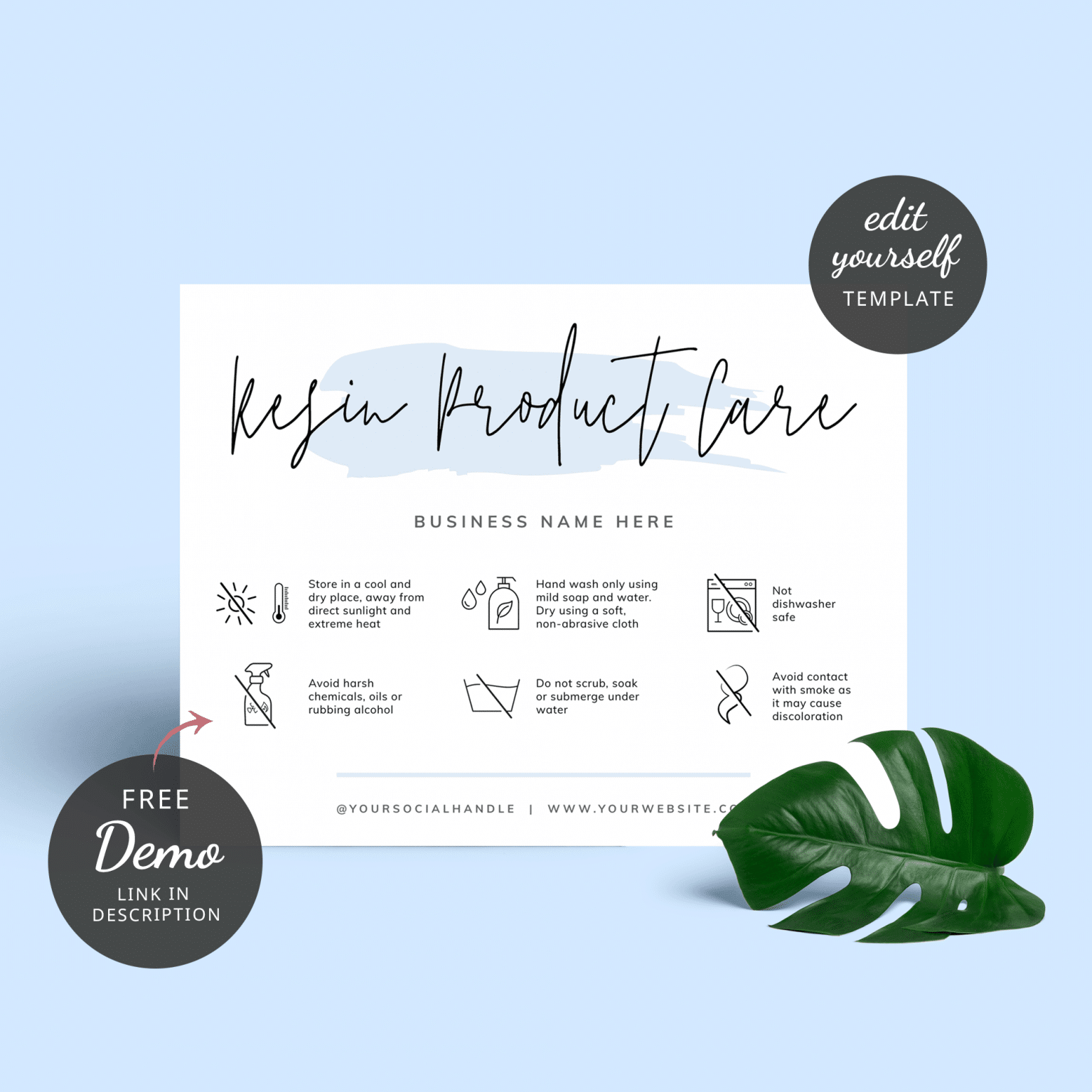 Resin Art Instructions Template: Editable Resin Product Care Card