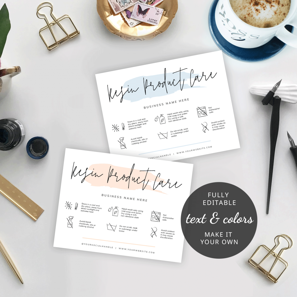 Resin Art Instructions Template: Editable Resin Product Care Card
